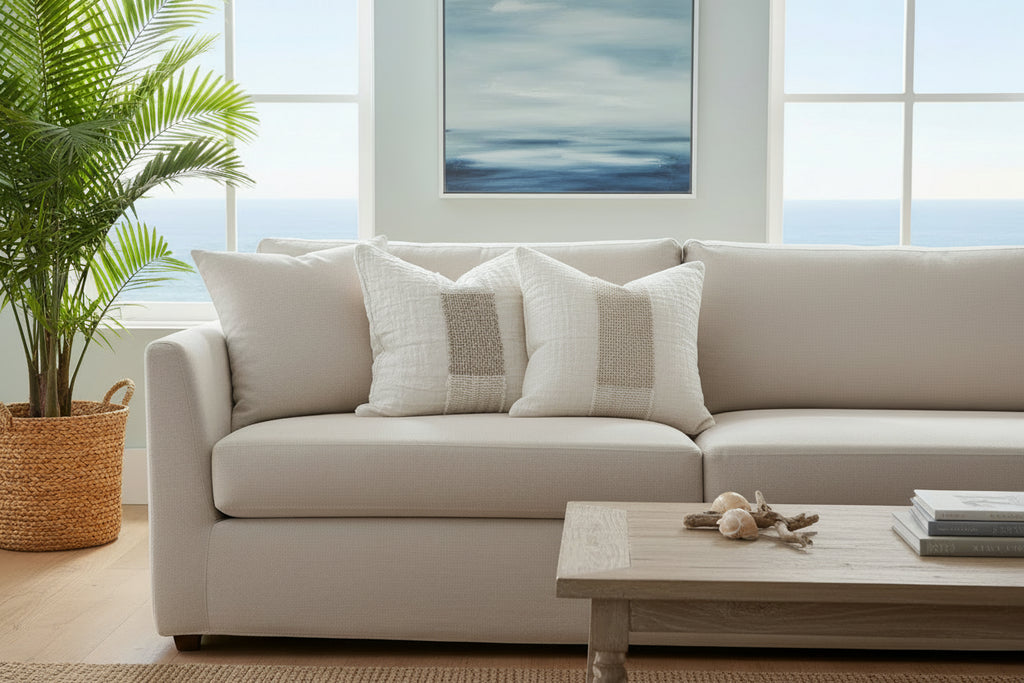 DUNE LINEN SQUARE CUSHION COVER | HANDWOVEN DETAILING | FEATHER FILLIN ...